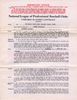 Gene Lillard Signed AUTO 1936 Chicago Cubs Rookie Contract w/ Phillip ...