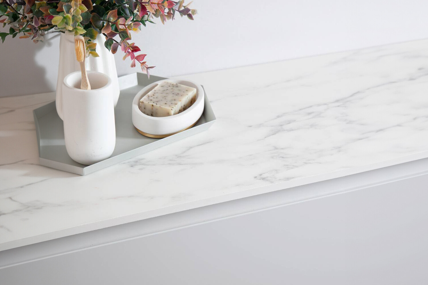 White Marble Solid Laminate Bathroom Worktop 12mm Thin Modern Worktops ...