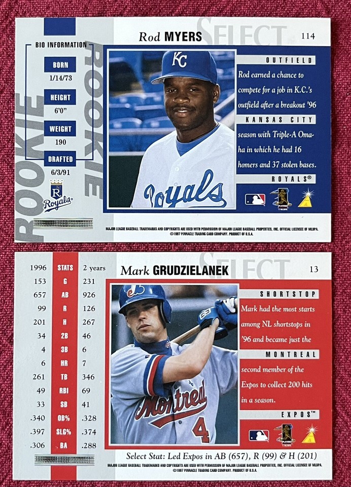 (2) 1997 Select Registered Gold Inserts Mark Grudzielanek #13 & Rod ...