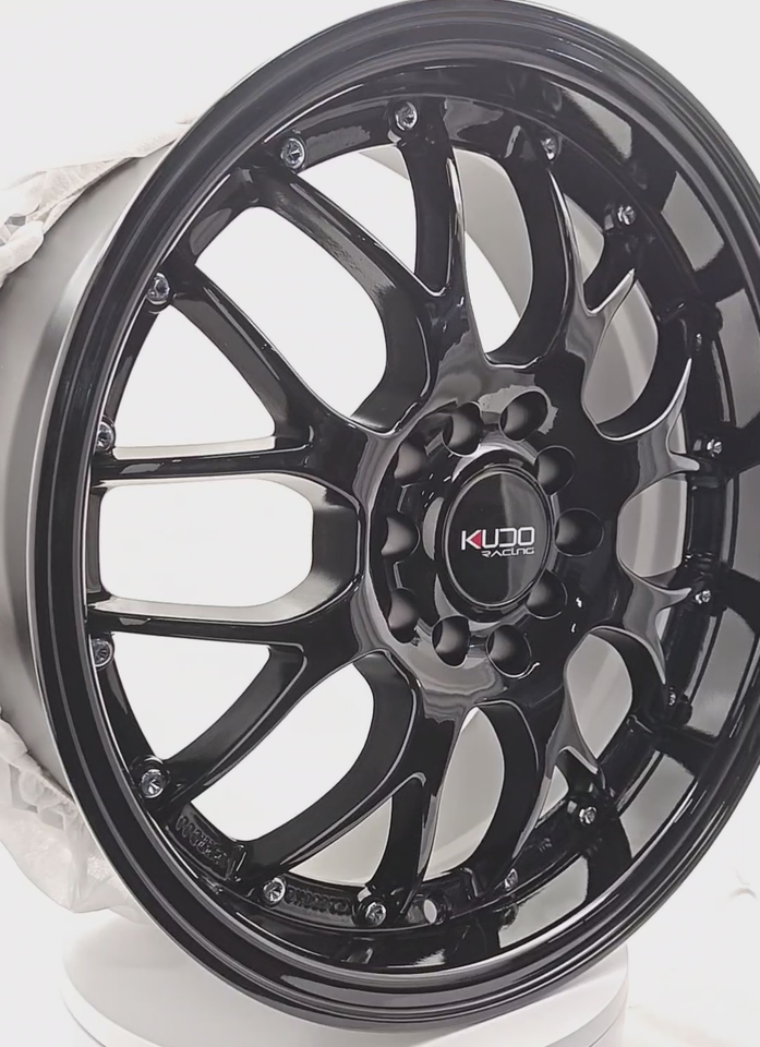 Kudo Racing Z16 16x7 5x100 5x114.3 +38mm Full Black w/Chrome Rivets ...