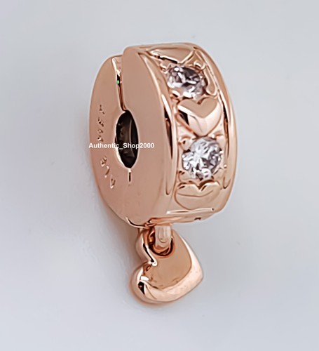 New 100% Pandora Rose Gold Infinite Hearts Sparkling Dangle Clip Charm ...