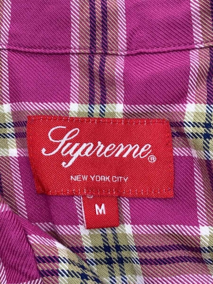 Supreme Open Collar L S Shirt Long Sleeve Shirt M Rayon PNK Check | eBay UK