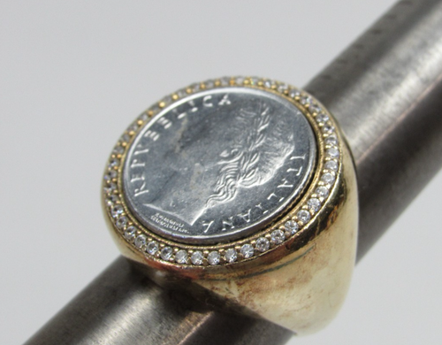 QVC Designer 100 Lire Solid 925 Sterling Silver Gold Plated Coin Ring ...