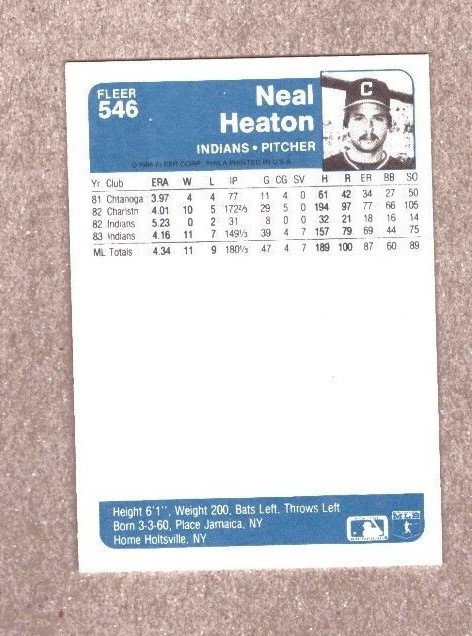 1984 Fleer Baseball Card #546 Neil Heaton Cleveland Indians | eBay