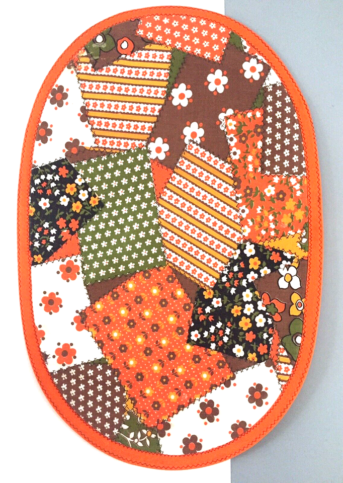 VTG HANDMADE CLOTH *Orange Patchwork Fabric* SET of 4 PLACEMATS & 2 ...