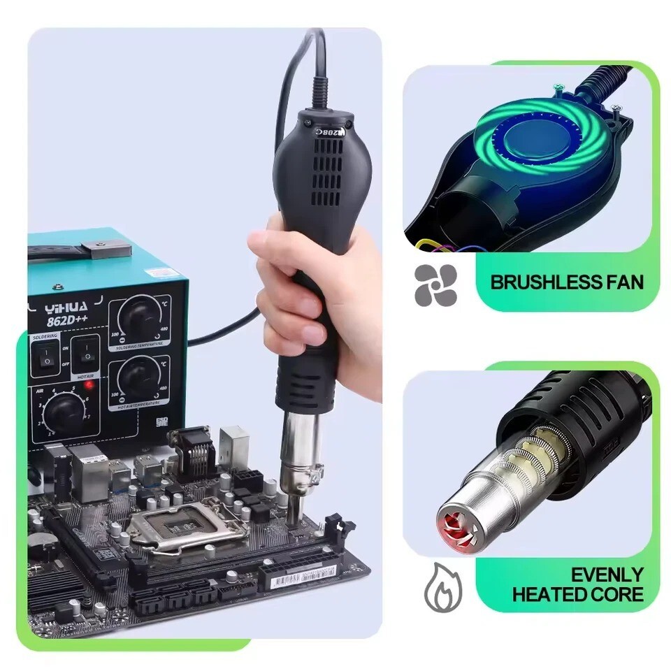 YIHUA 862D++ 750W Hot Air Rework Station Soldering Iron Station Kit ...