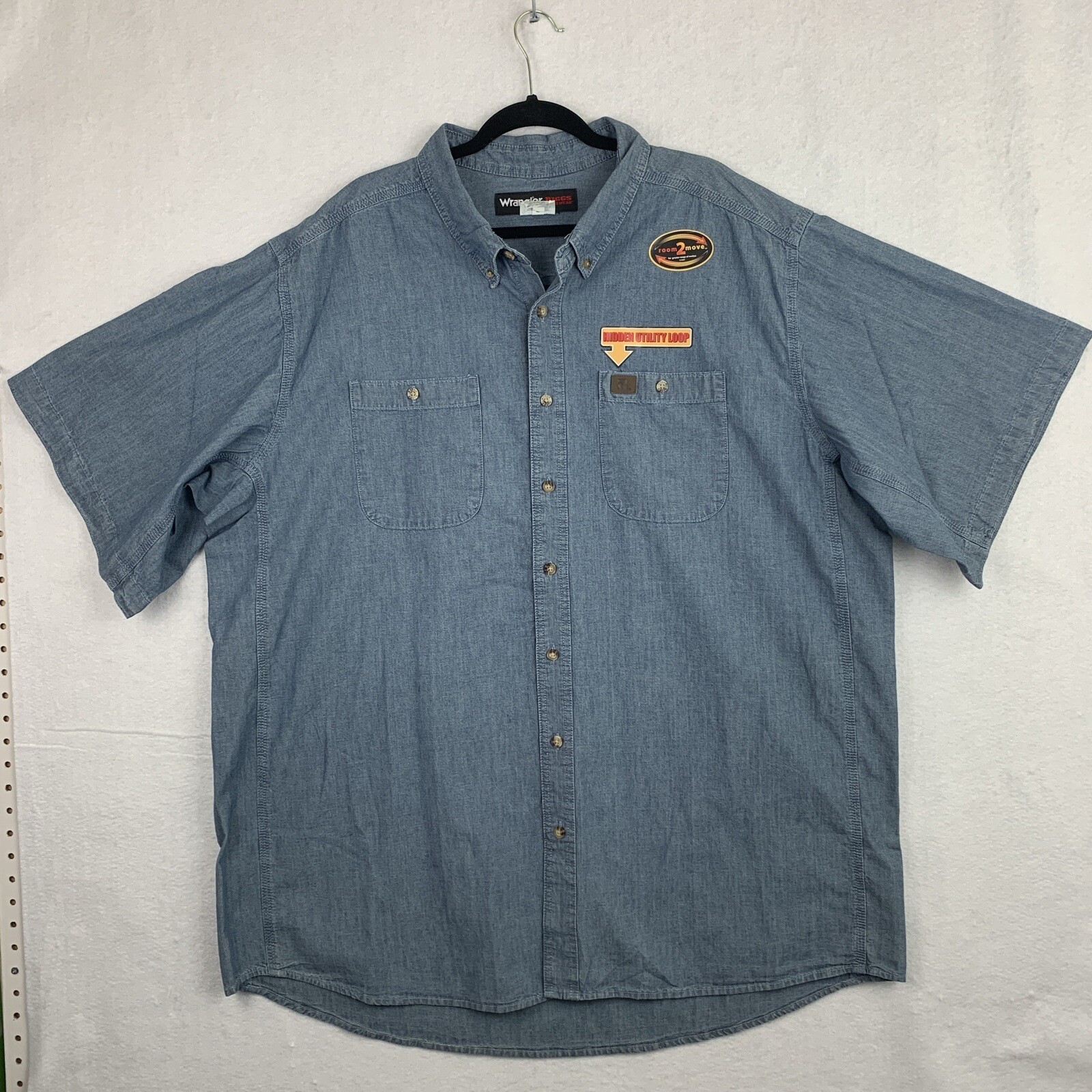 Wrangler Mens Shirt 3XT Riggs Workwear Denim Blue Short Sleeve Pocket ...