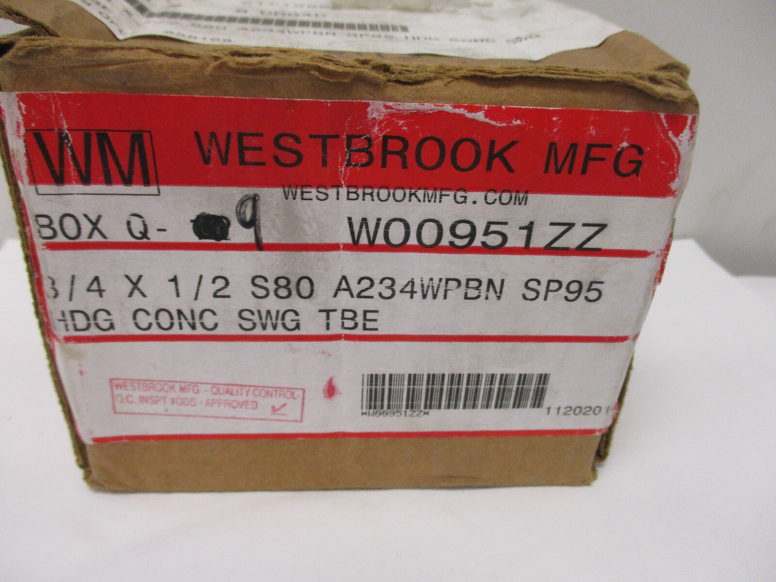 WESTBROOK MFG 3/4" X 1/2" SCH 80 A234WPBN SP95 HDG CONC SWG TBE FITTING ...