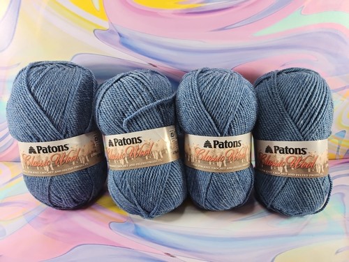 Lot of 4 Patons Classic Wool Skeins Pure Wool Yarn 223 yds Ea New Denim ...