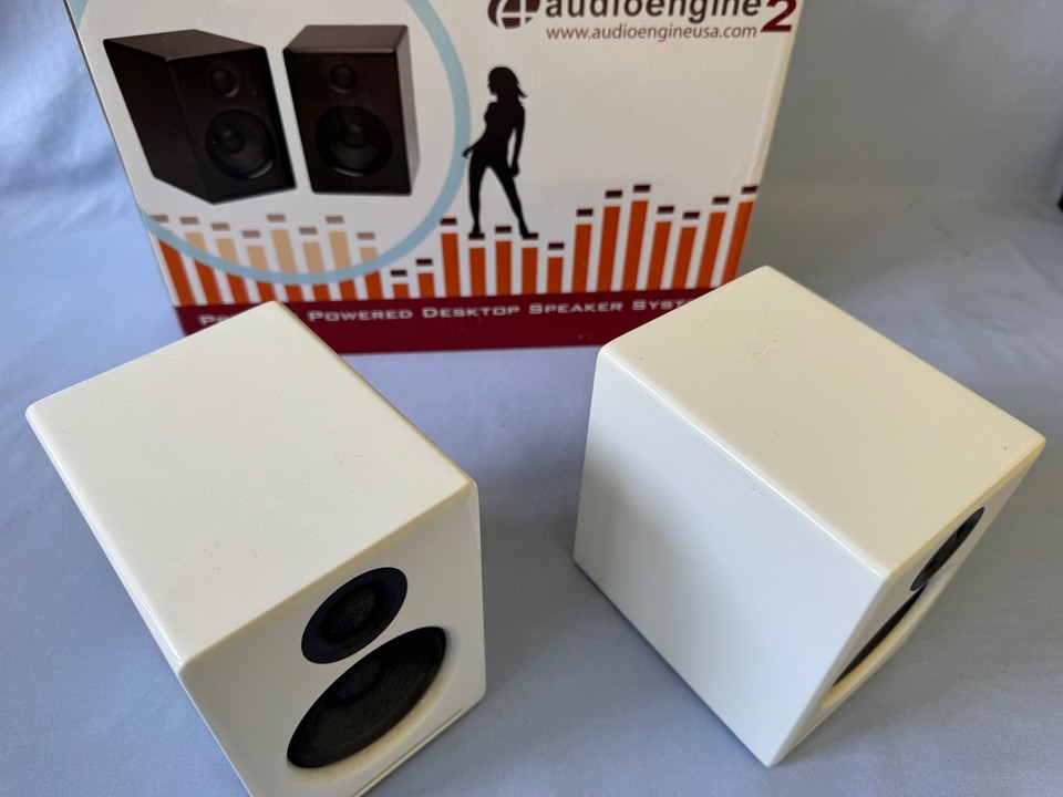 AUDIOENGINE A2 White Bookshelf Speakers FOR PARTS or REPAIR (Needs Amp ...