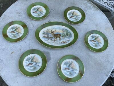 VINTAGE ANTIQUE STINTHAL PORCELAIN 7 PIECE, PLATTER & 6 PLATE GAME ...