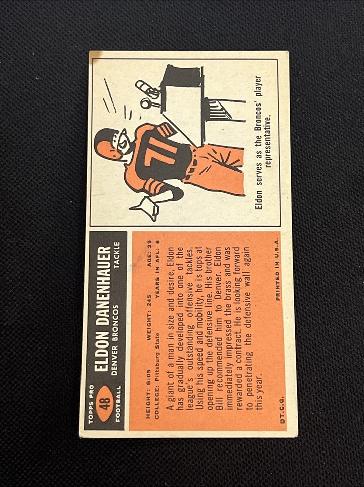 ELDON DANENHAUER 1965 TOPPS SIGNED AUTOGRAPHED CARD #48 DENVER BRONCOS ...