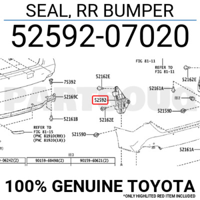 5259207020 Genuine Toyota SEAL, RR BUMPER 52592-07020 | eBay