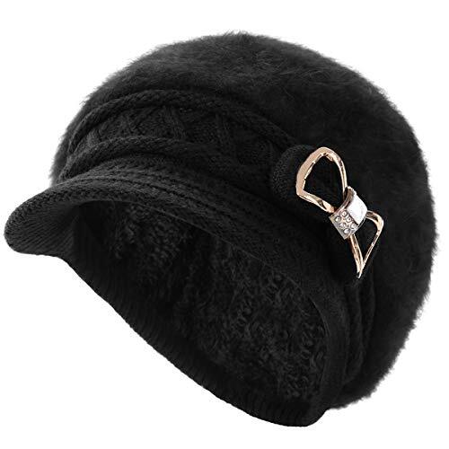 Lady Knit Newsboy Cap Beret Hats s Crystal Bow Angora Plush One Size ...