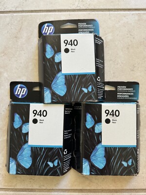 3 Pack Oem HP 940 Black Ink Cartridges three lot combo C4902A Exp 2017 ...