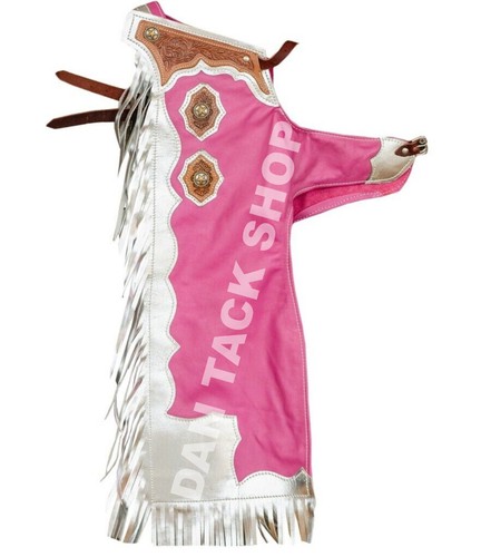 Western Bull Riding Leather Rodeo Hot Pink Chaps Chink with Fringes ...