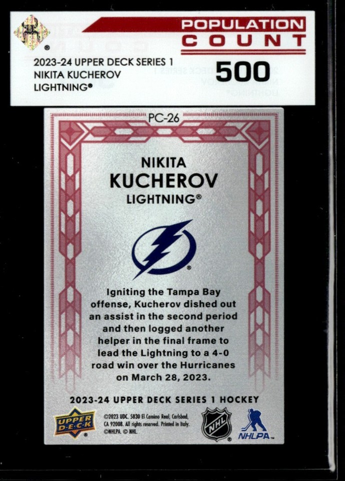 2023-24 Upper Deck Series 1 Population Count Parallel Nikita Kucherov ...