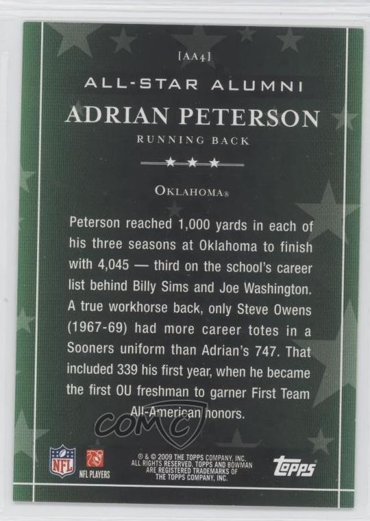 2009 Bowman Draft Picks All-Star Alumni Adrian Peterson #AA4 1j01 | eBay UK
