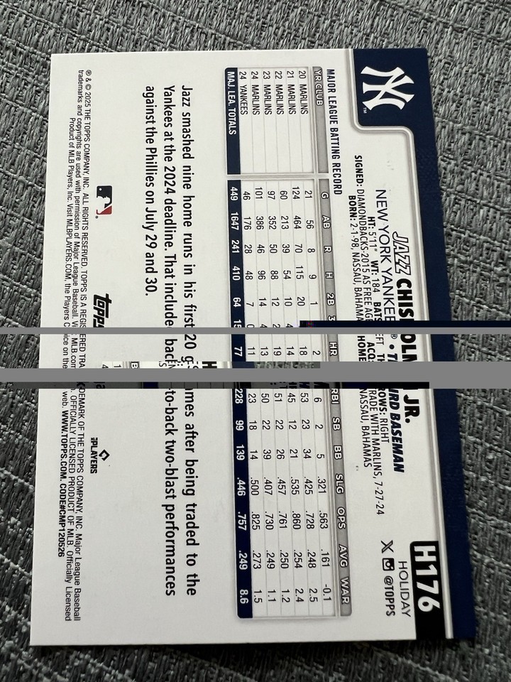 2025 Topps Holiday Jazz Chisholm Jr. Gray Metallic Snowflake #H176 ...