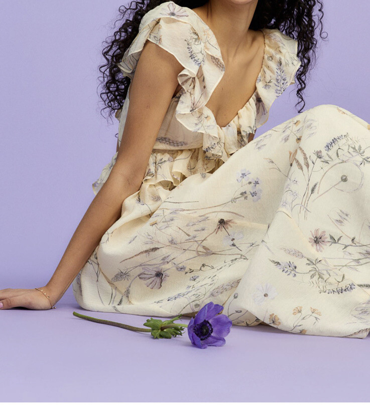 H&M Lyocell Blend Wildflowers Midi/Maxi Flounce Dress Size:XL 14/16/18 ...