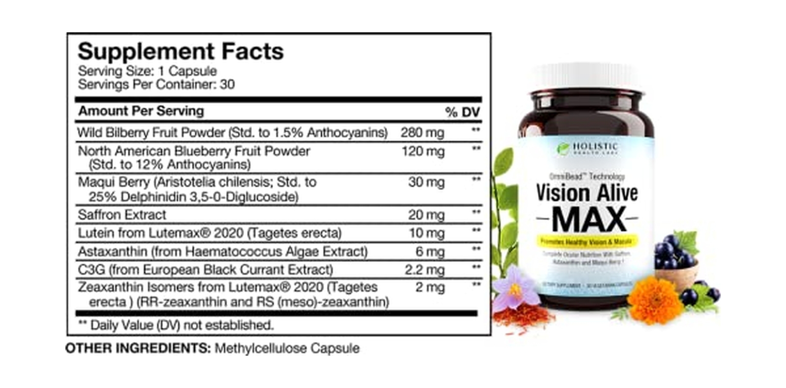 Vision Alive Max with 8 Natural Ingredients Lutemax® 2020, Bilberries ...