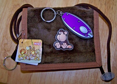 NICI Plush MONKEY WALLET w/ID Holder & 2 Zippered Pouches w/ FREE LED ...