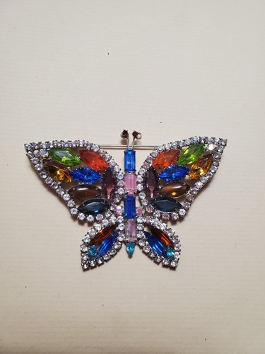 KJL Kenneth Jay Lane Multi Color Rhinestone Glass Butterfly Brooch Vtg ...