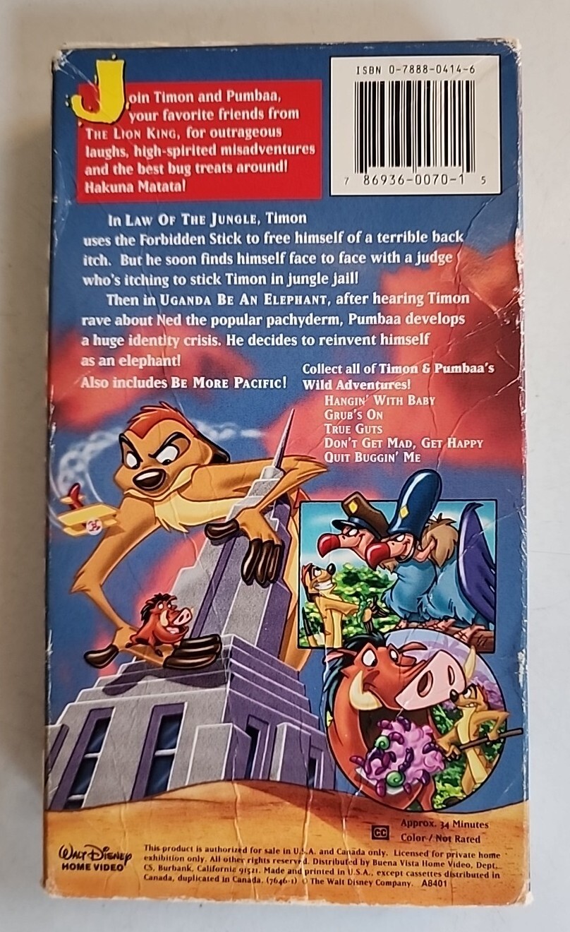 Timon and Pumbaas Wild Adventures - "Live and Learn" (VHS, 1996) for ...