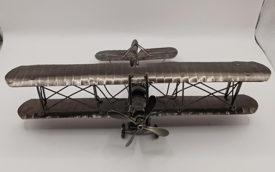 Vintage Metal Biplane Model Airplane Wingspan 10"x8" | eBay