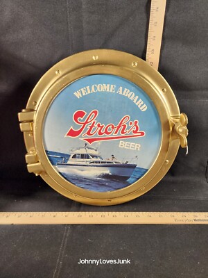 Vintage 70s Strohs Beer Sign Welcome Aboard Nautical Porthole Boat ...