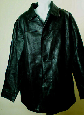 GAP Premium Leather Coat Long Jacket Black Lined BUTTON UP Size XXL(2XL ...