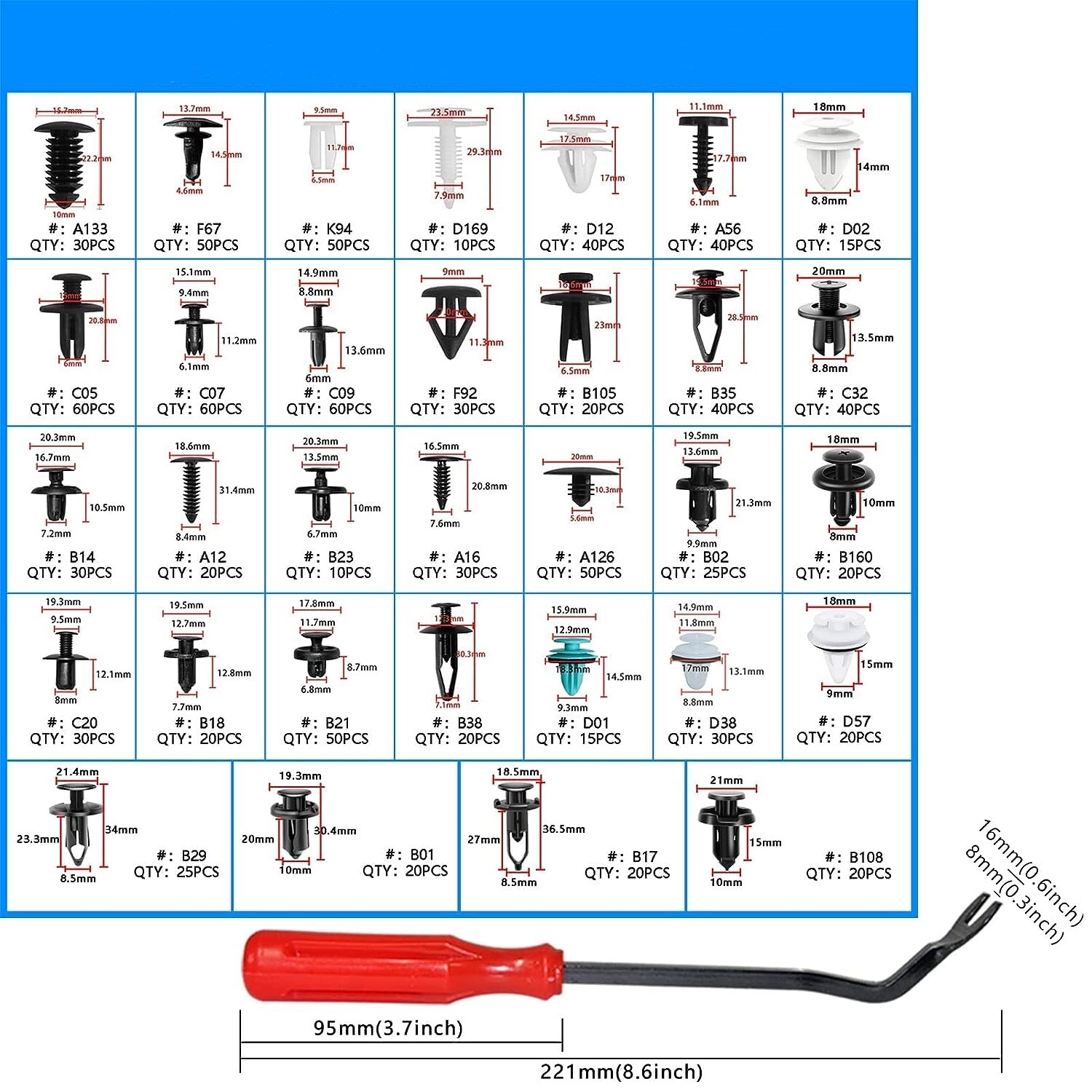 1200 Car Retainer Clips Auto Fasteners Push Trim Clips Pin Rivet Bumper ...