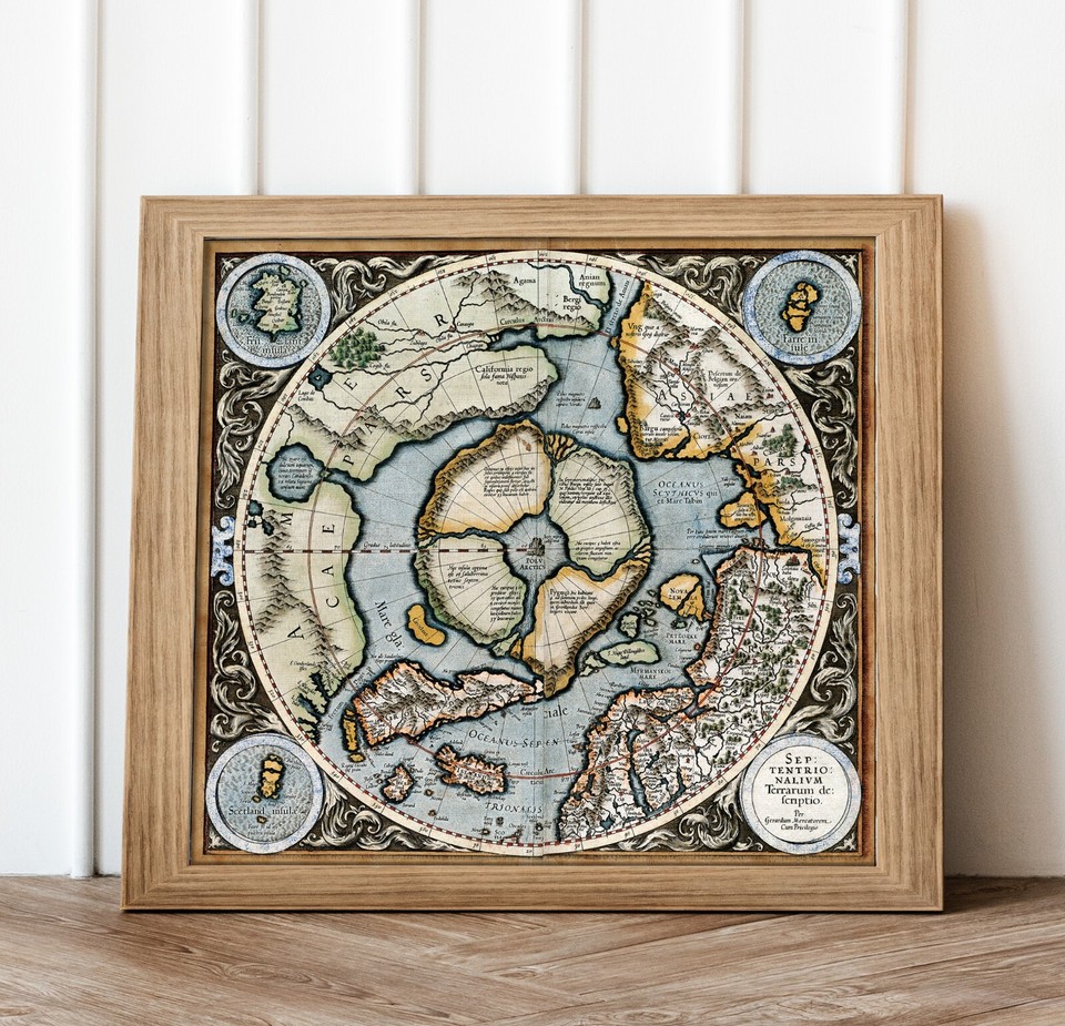 1595 Mercator Map of the North Pole Regions Wall Art Poster Flat Earth ...