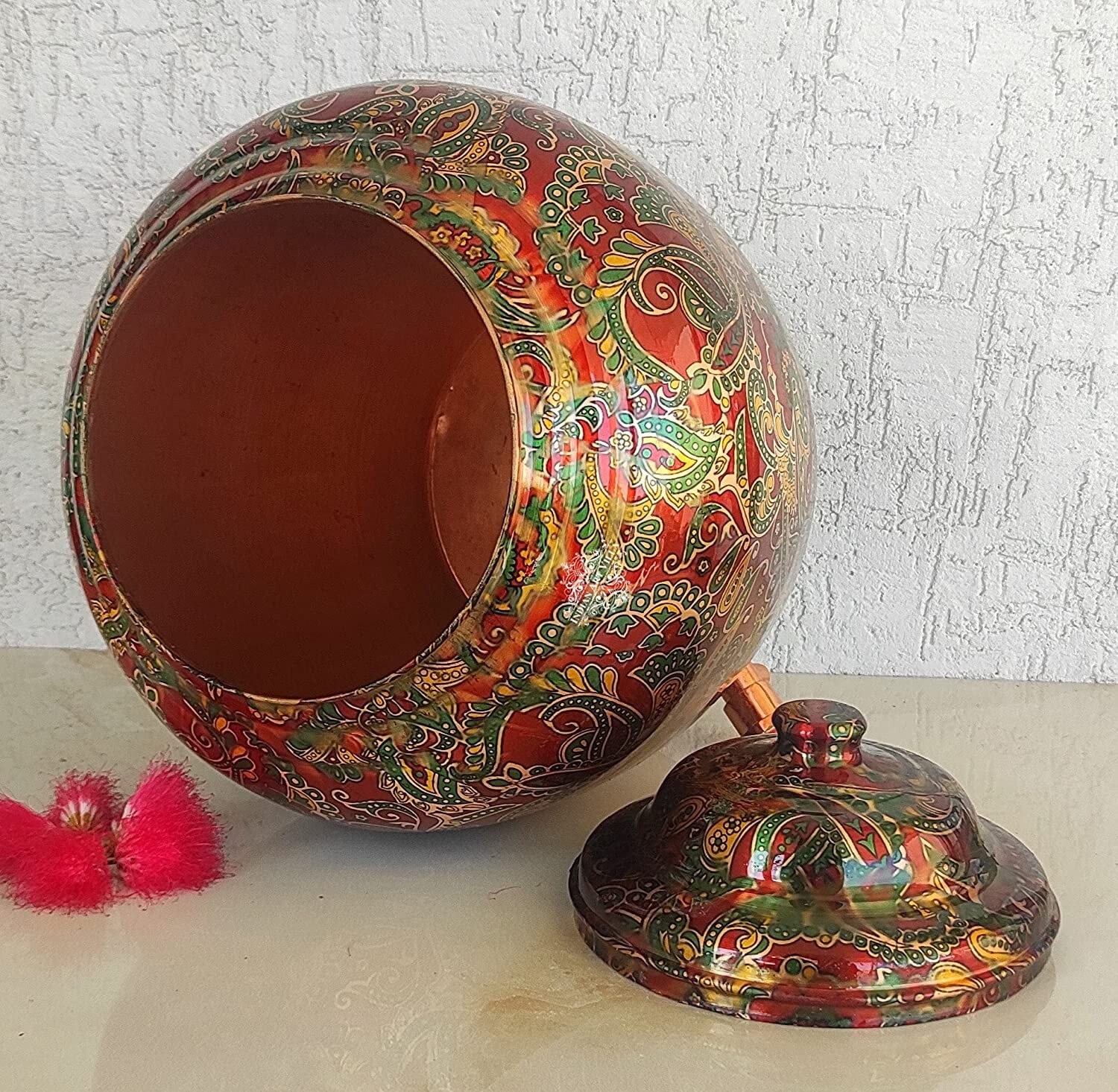 Copper Water Dispenser Matka printed Container Pot Healthy Storage ...