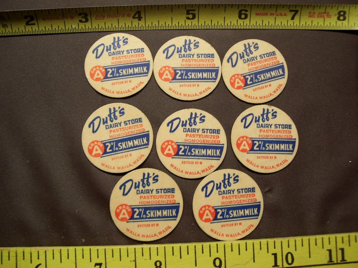 8 Milk Bottle Caps DUFFS DAIRY STORE 2% Skim Milk Walla Walla ...
