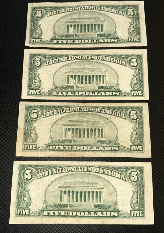 Lot Of 4 1953 A B $5 SILVER CERTIFICATE Blue Seal FIVE DOLLAR BILL WoW | eBay