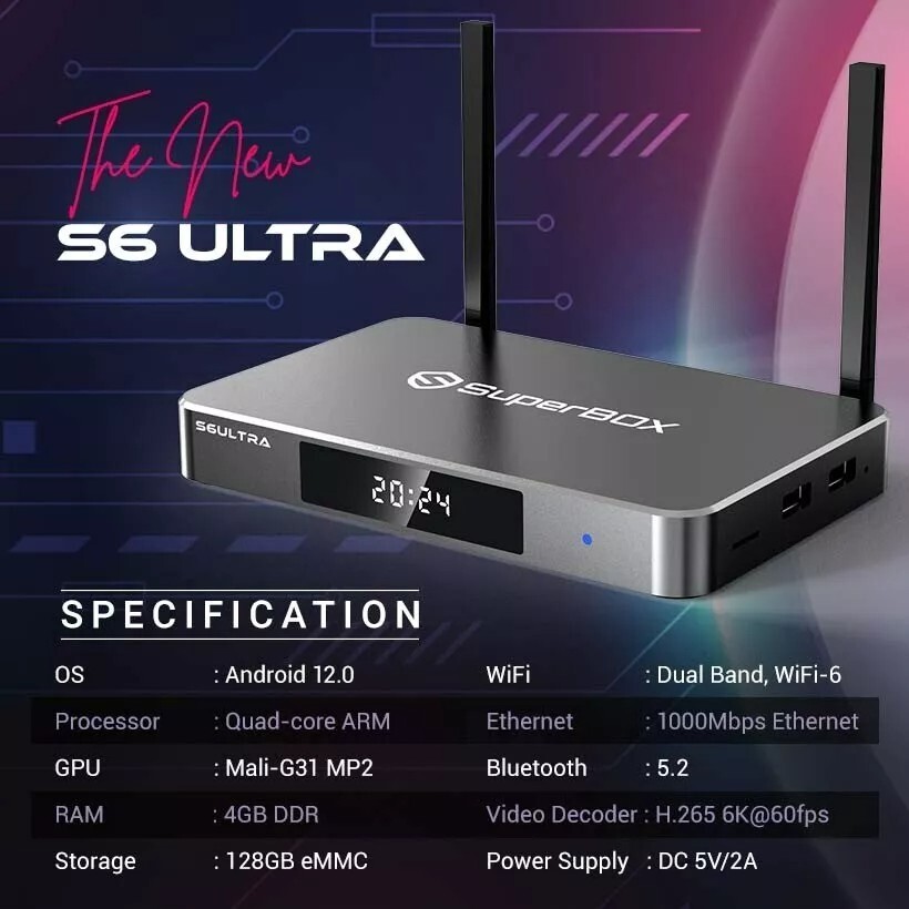 SUPERBOX S6 ULTRA TV BOX Media Player 4GB+128GB Wi-Fi 6 NFL, NBA, MLS ...
