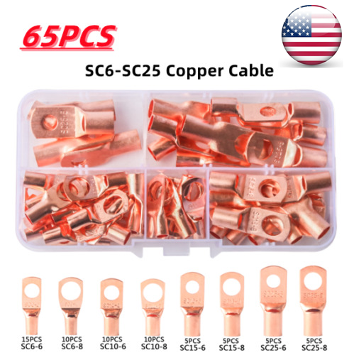 65PCS Copper Wire Lugs kit, Heavy Duty Battery Terminal connectors ...
