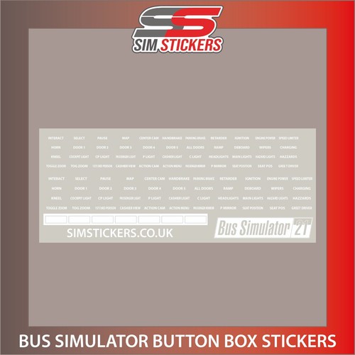 CLEAR/WHITE Stickers for Bus Simulator Button Box/Wheel Bus Simulator ...