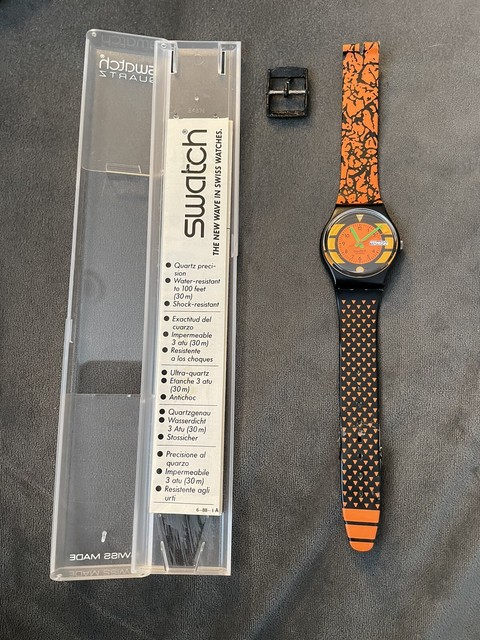1989 Swatch Watch Wipe Out Orange Original Band & Case Swiss - Battery ...