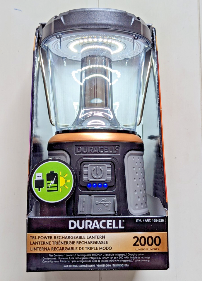 Duracell TRI-Power 2000 Lumen LED Solar + USB Rechargable Lantern Light ...