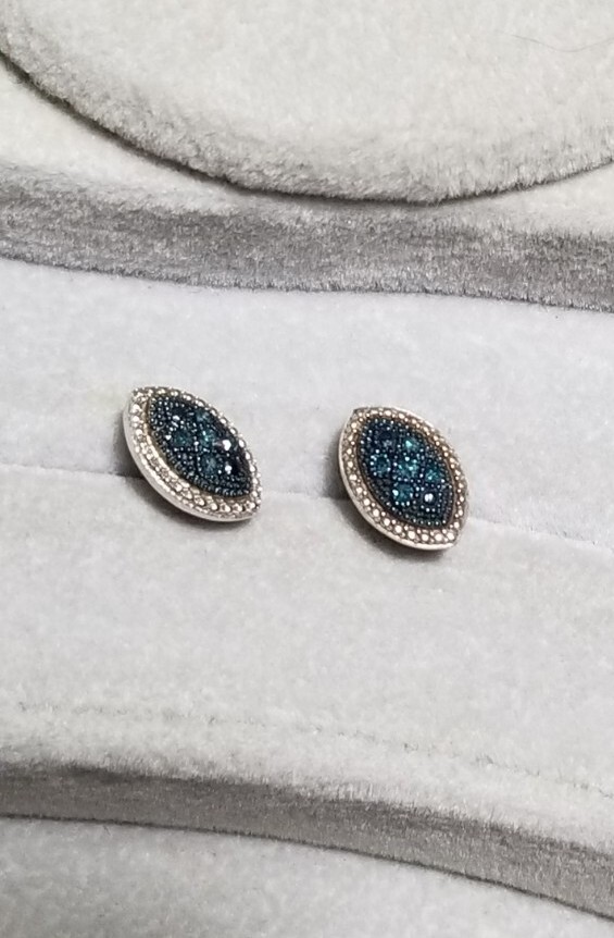 Ross Simons Pave Blue Diamond stud cluster Earrings - Gem