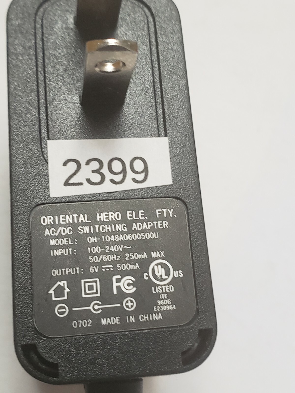 ORIENTAL HERO ELE SWITCHING ADAPTER 0H-1048A0600500U 6V 500mA | eBay