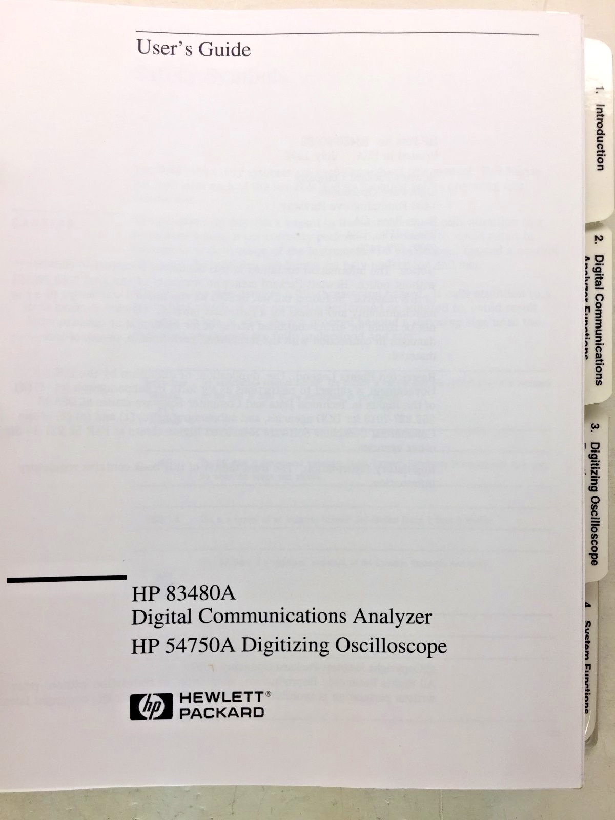 HP 83480A Analyzer & HP 54750A Oscilloscope User's Guide P/N 83480 ...