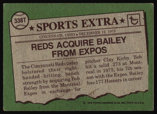 1976 Topps Bob Bailey #338T Cincinnati Reds | eBay