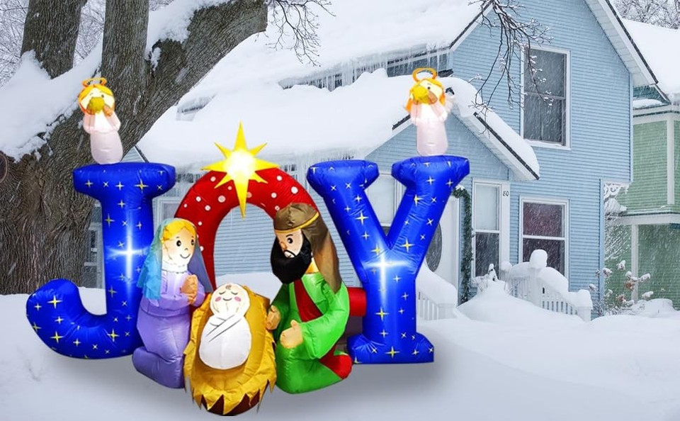 9.5FT Christmas Inflatables Nativity Scene with Angels, Xmas Blow up ...