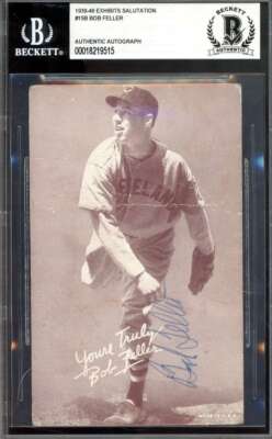 Bob Feller Beckett BAS Signed 1939-46 Exhibits Salutation Autographed ...