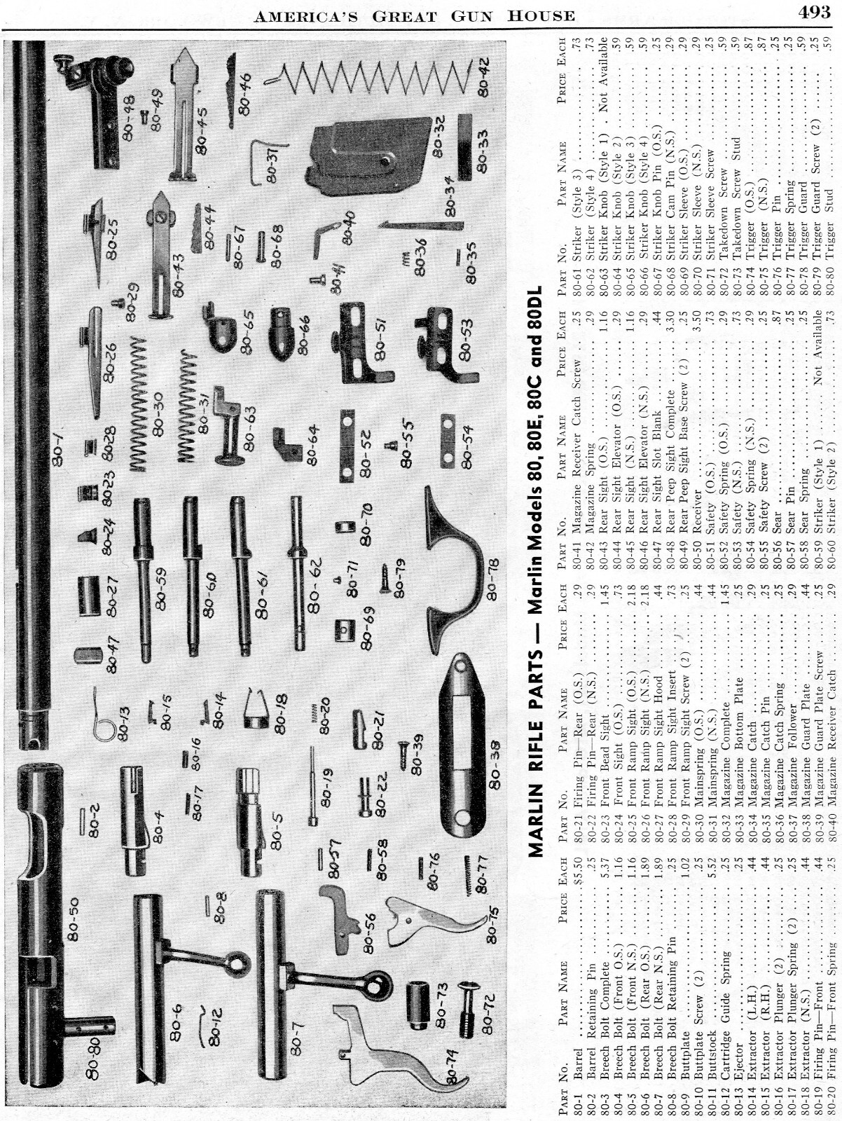 1949 Print Ad of Marlin Model 80 80E 80C 80DL Rifle Parts List | eBay
