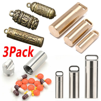 3PC Pure Titanium Brass Waterproof Charm Pendant Pill Storage Case ...