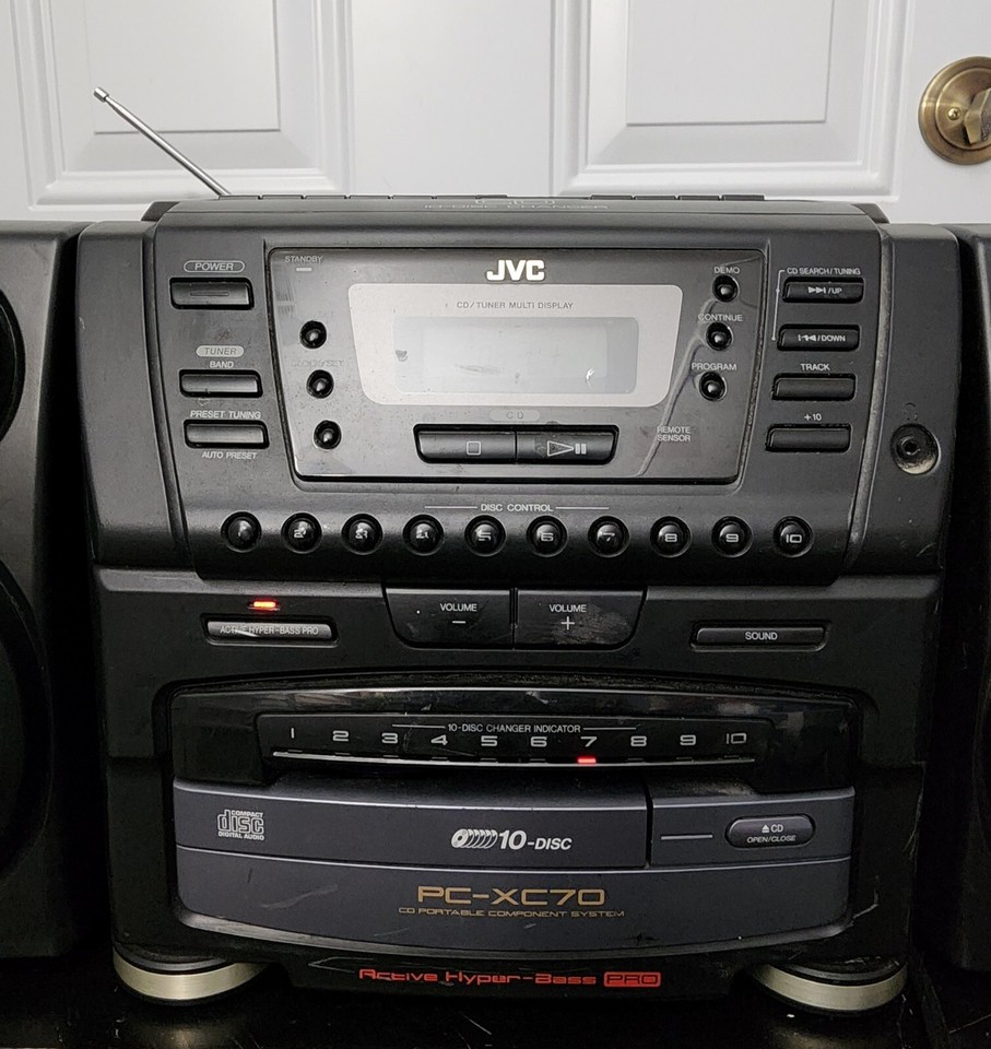 JVC PC-XC70 Stereo System Boombox 10 Disc CD Changer & 2 Cassette Works ...
